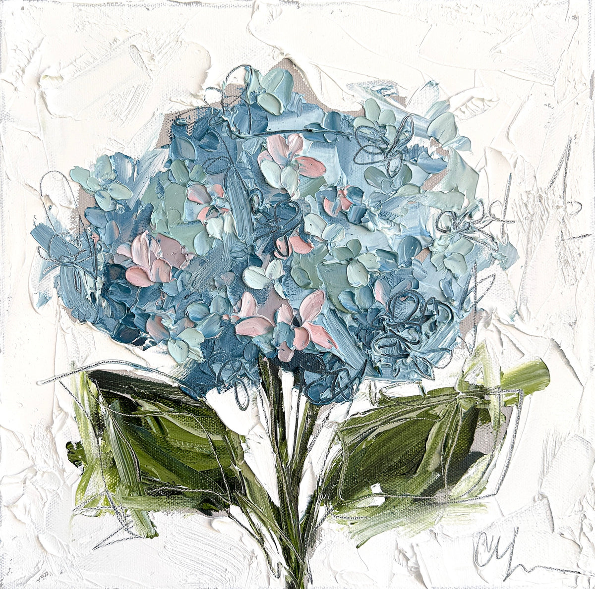 "Blue and Pink Hydrangea II" 12x12" Oil on Canvas – Christie Younger Art